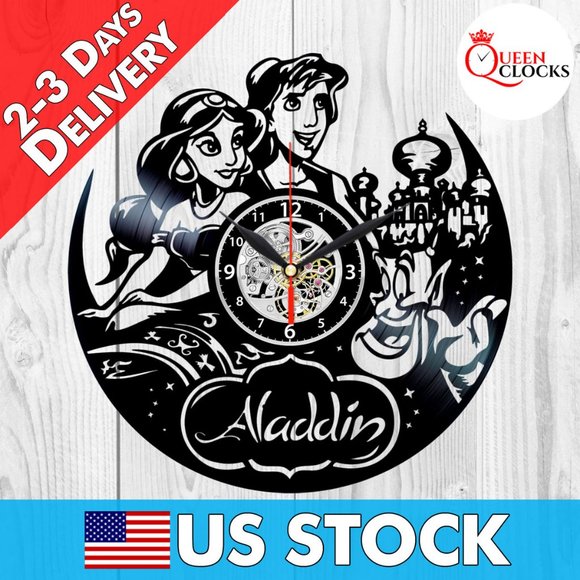 QueenClocks | Wall Decor | Disney Aladdin Clock Vinyl Gift For Women ...